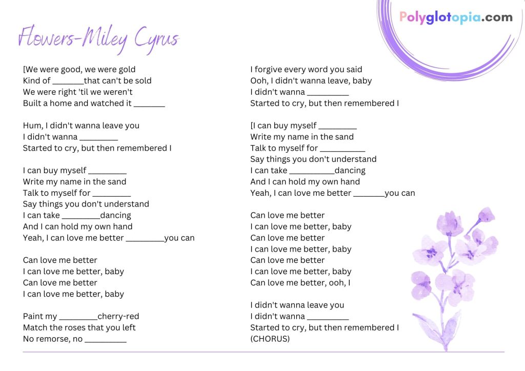 Flowers-Miley Cyrus | Worksheet - PolygloTopia