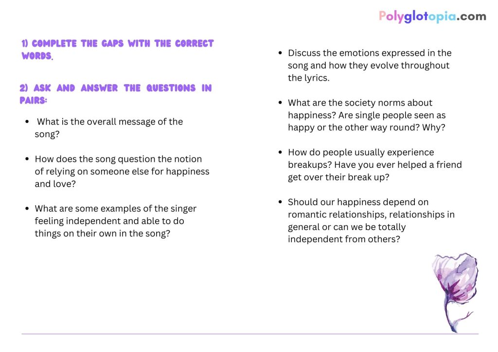 Flowers-Miley Cyrus | Worksheet - PolygloTopia